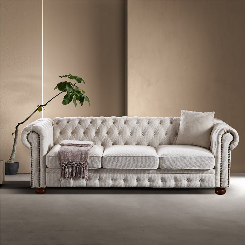 Grous 88.5 Upholstered Sofa House of Hampton Fabric Light Gray 100 Linen